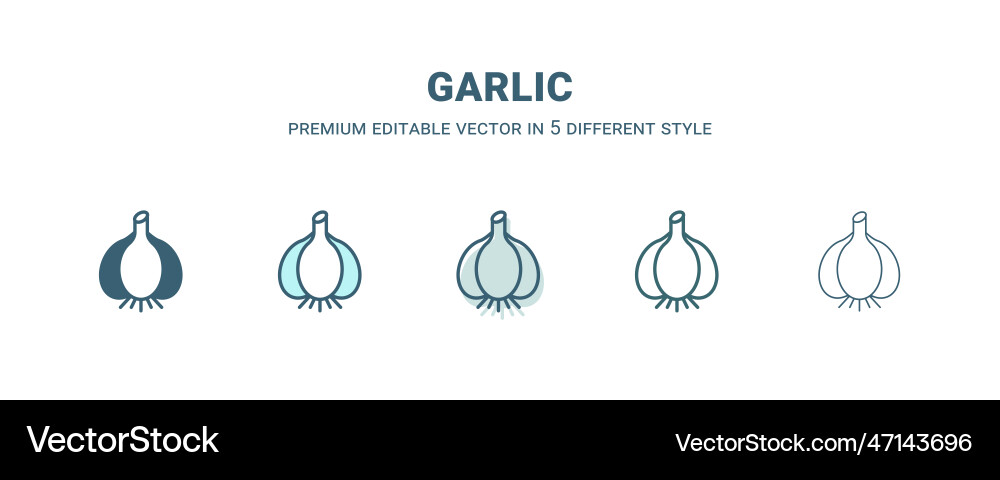 Garlic icon in 5 different style outline filled Vector Image