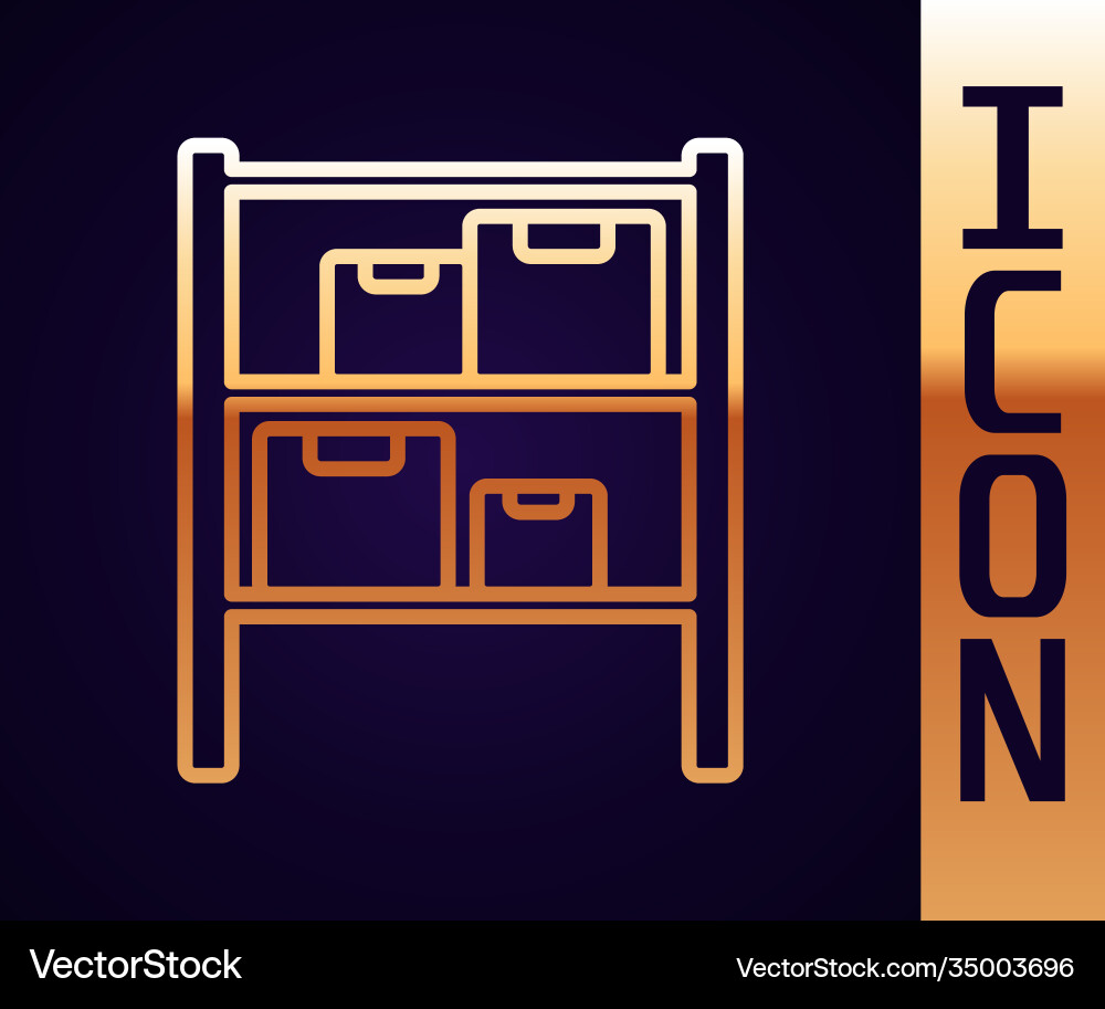 Gold line warehouse icon isolated on black Vector Image