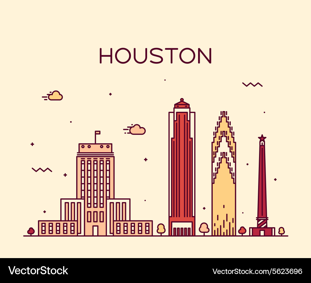 Houston skyline trendy linear Royalty Free Vector Image
