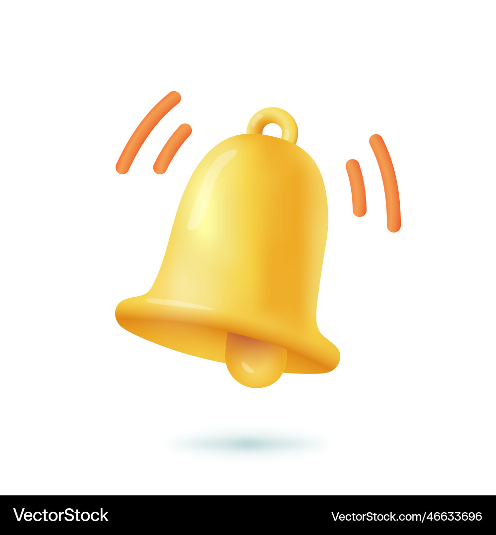 Notification bell 3d cartoon style icon on white Vector Image
