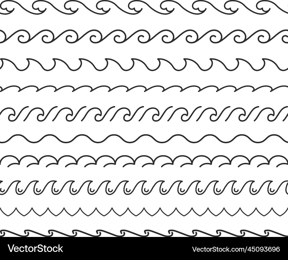 Seamless line waves ocean water curls sea wave Vector Image