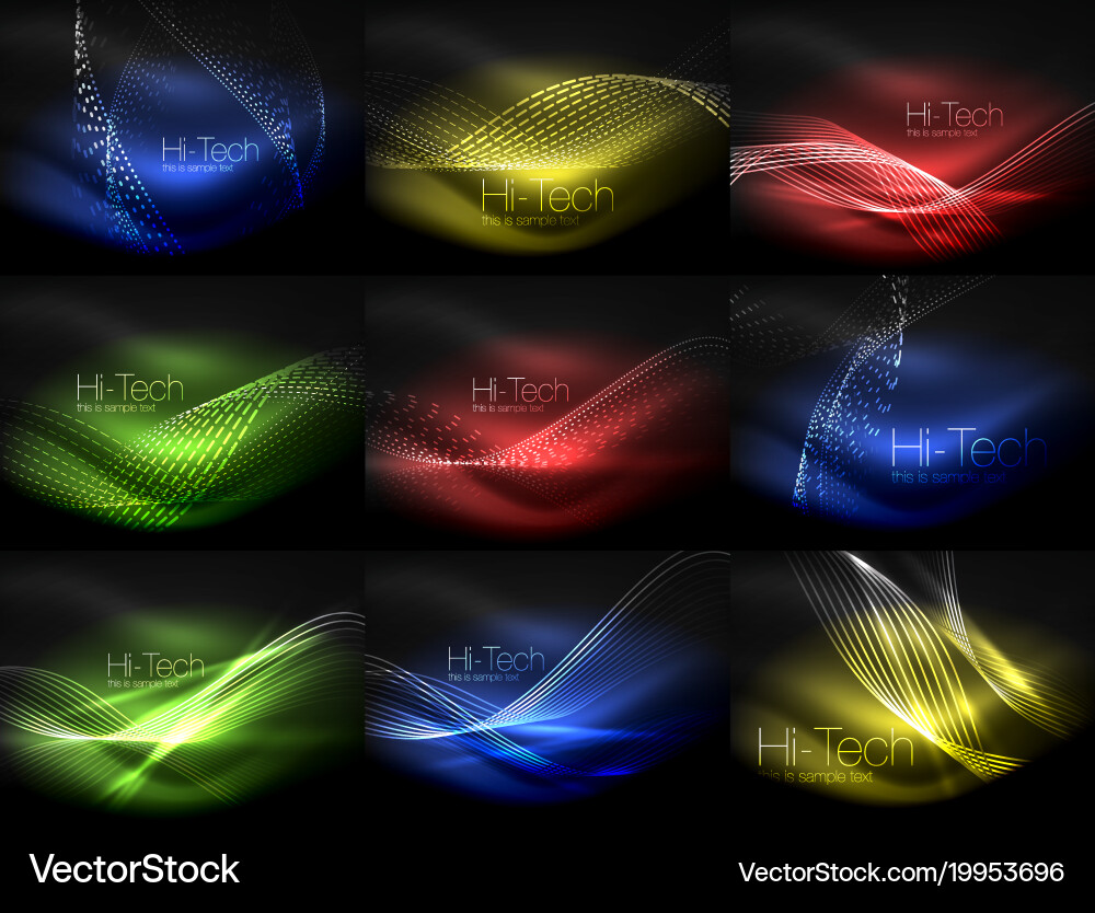 Set of elegant flowing neon waves digital Vector Image