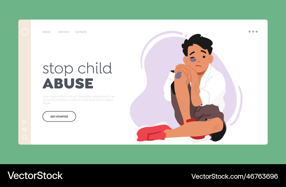 Stop child abuse landing page template young boy Vector Image