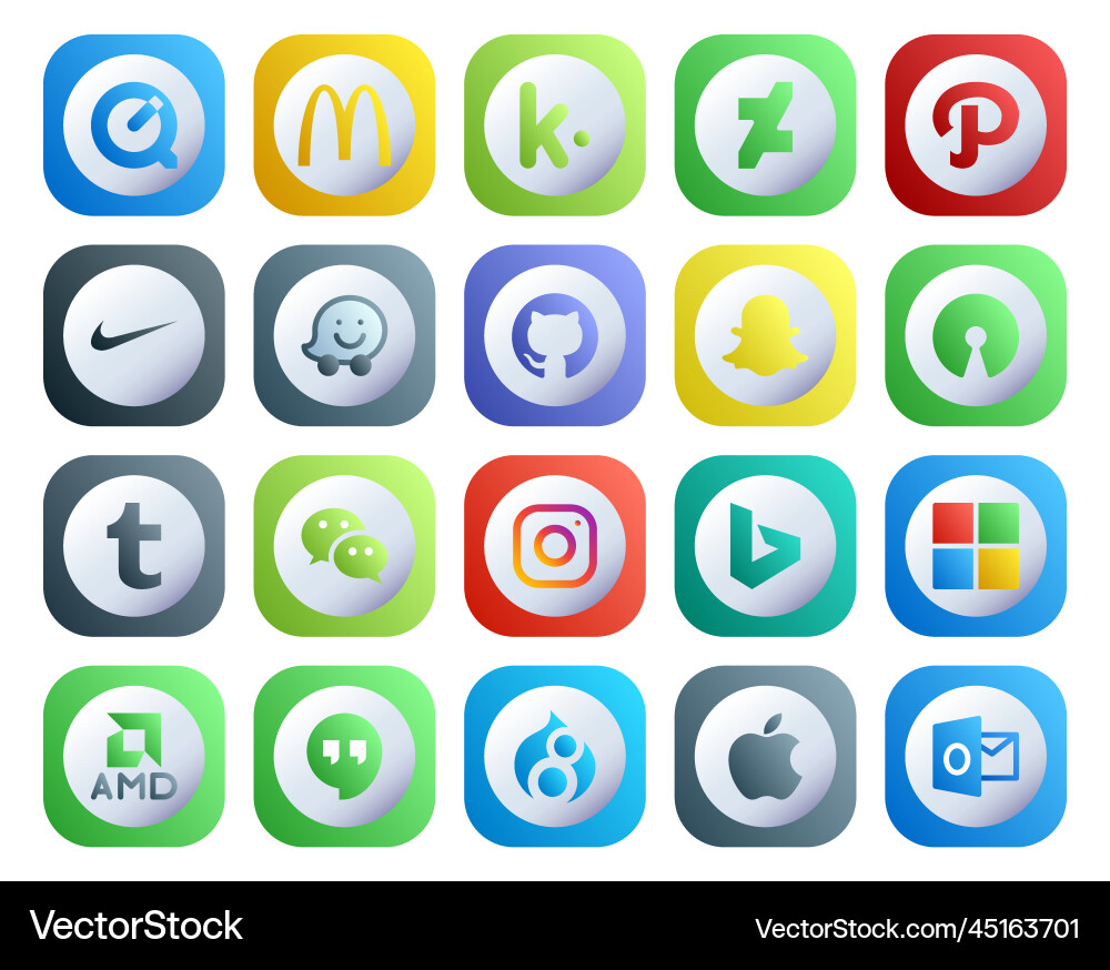 20 social media icon pack including hangouts Vector Image