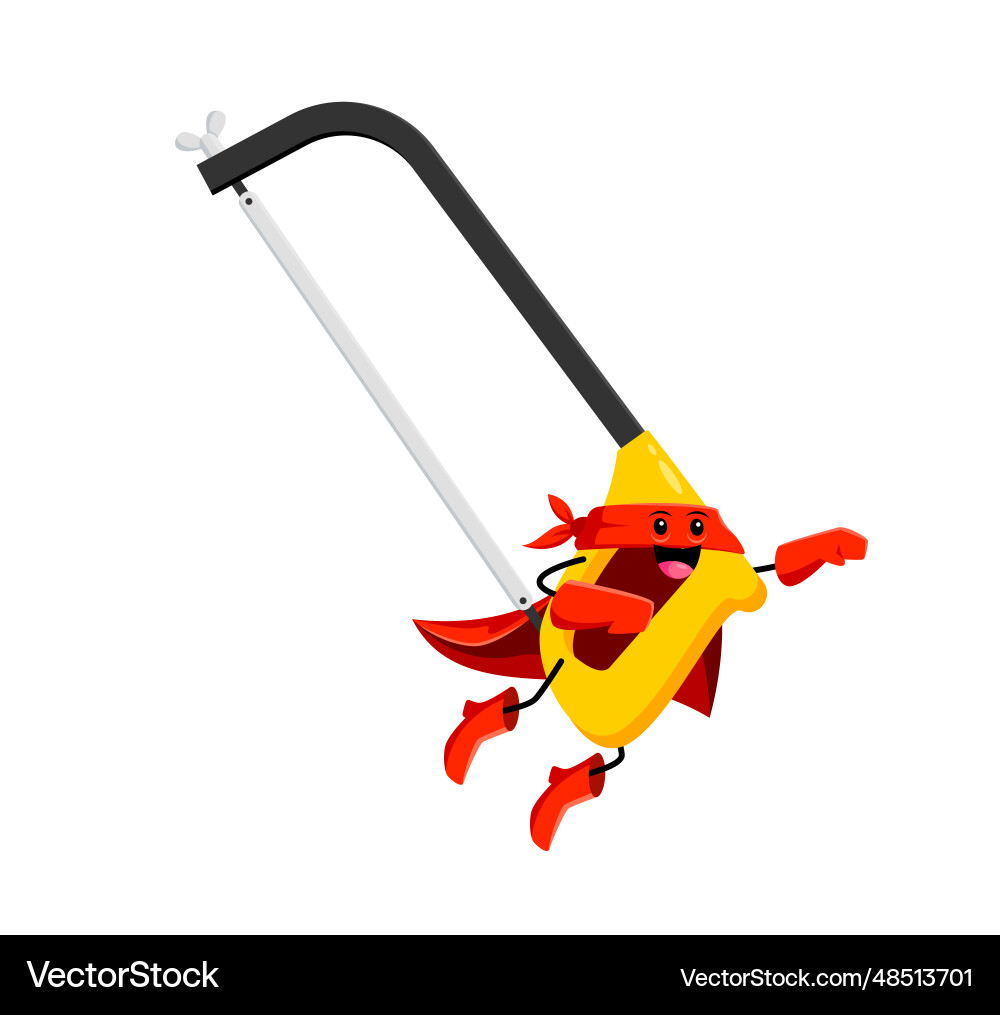 Cartoon hacksaw superhero character defender Vector Image
