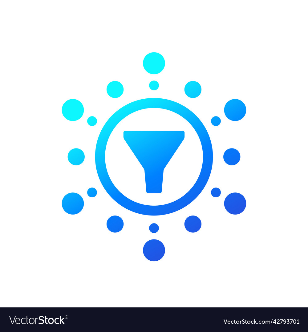 Data filtering icon with funnel Royalty Free Vector Image