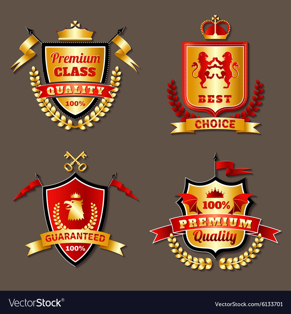 Heraldic premium realistic emblems set Royalty Free Vector