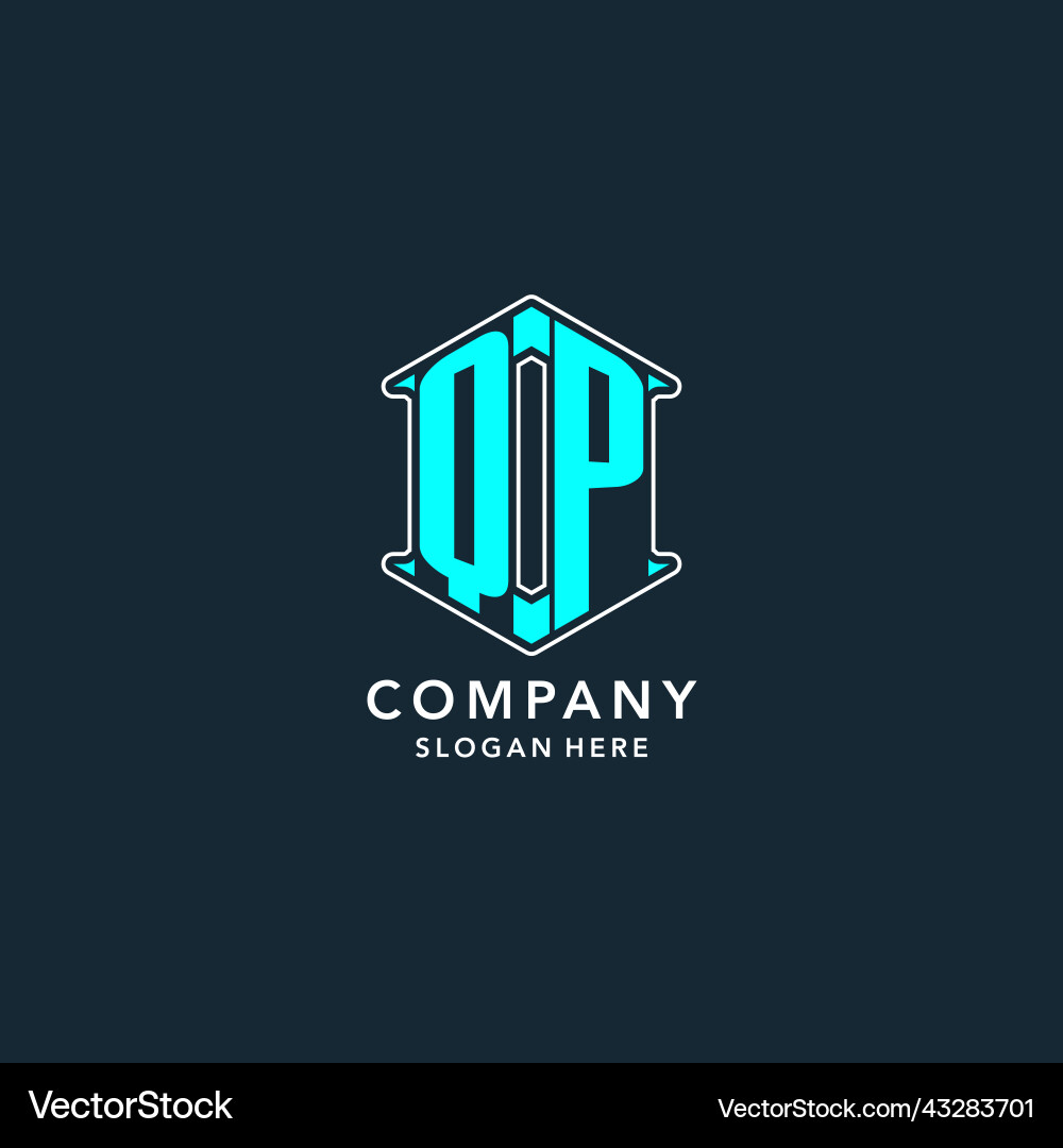 Letter qp logo with hexagon shape geometric style Vector Image