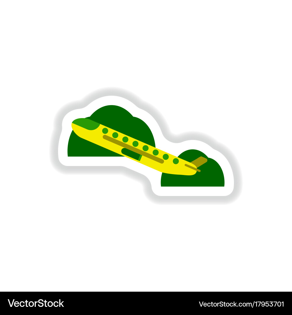 Paper sticker on white background airplane takeoff