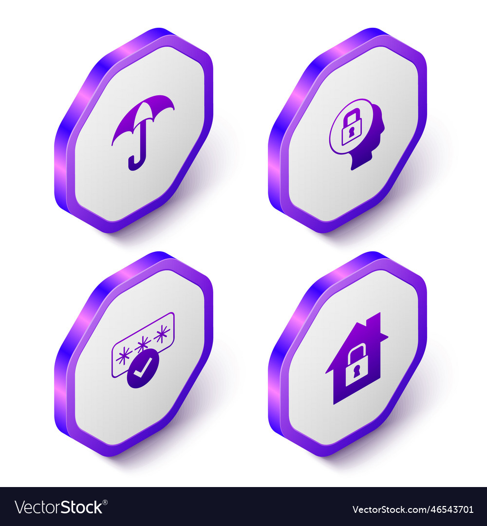 Set isometric umbrella lock password protection Vector Image Set isometric umbrella lock password protection Vector Image
