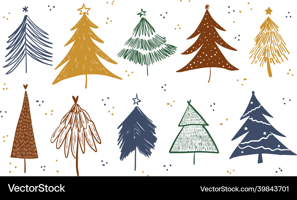 Set of christmas trees boho colors Royalty Free Vector Image