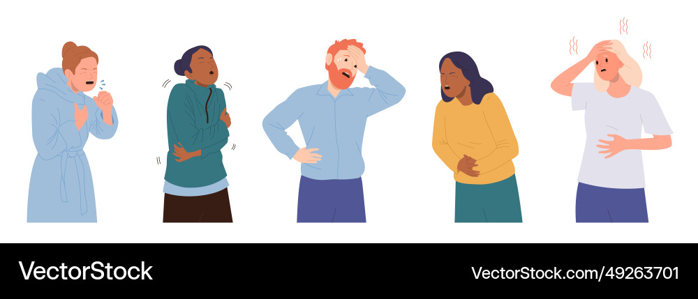 Sick people cartoon characters with flu or cold Vector Image