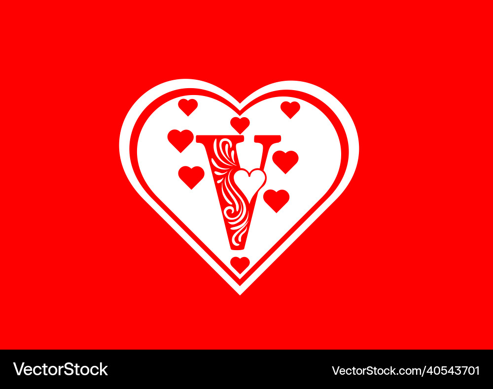 V letter logo with love icon valentines day Vector Image