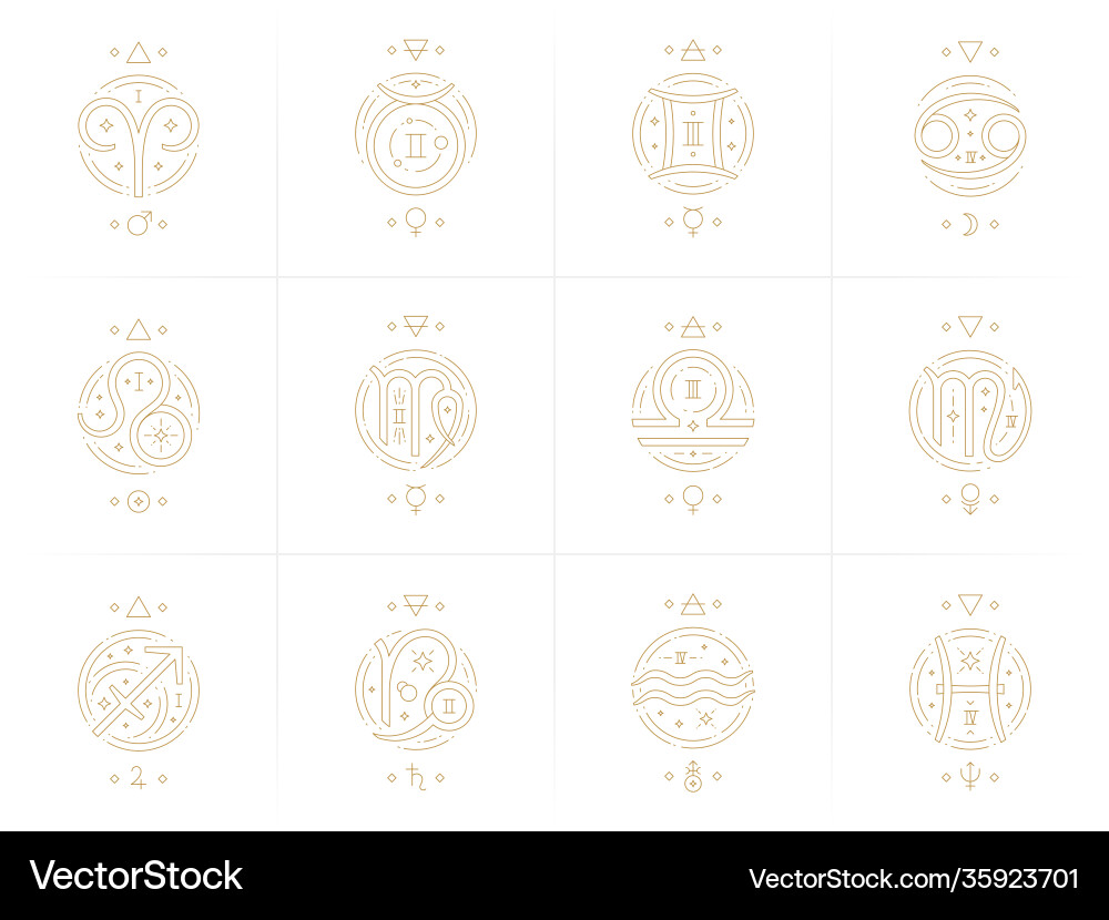 Zodiac astrology horoscope glyphs linear design Vector Image