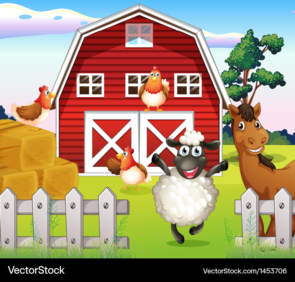 Animals at farm with a barnhouse Royalty Free Vector Image