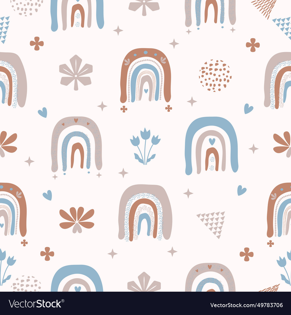 Cute boho seamless pattern of rainbow Royalty Free Vector