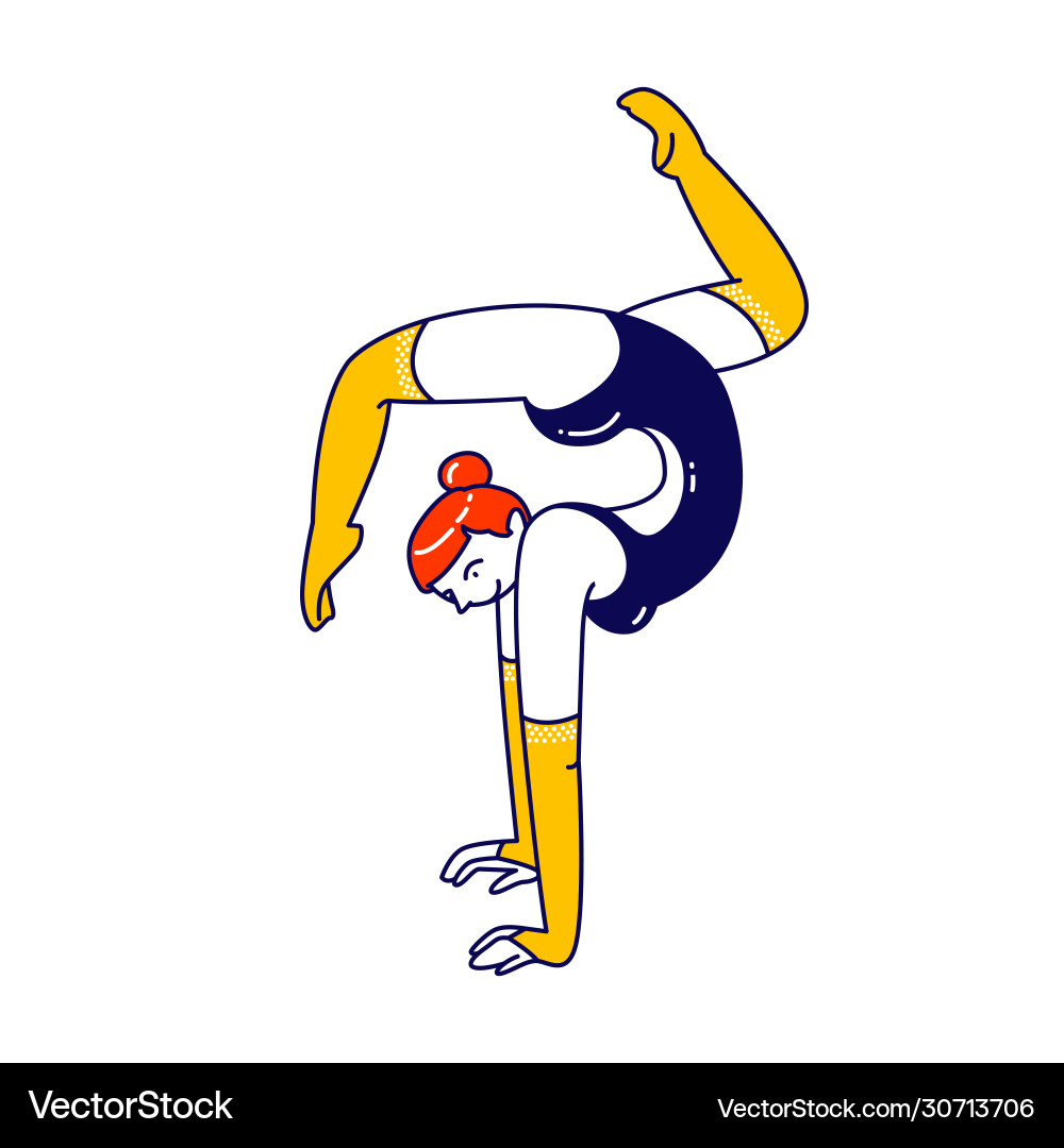 Female gymnast character doing handstand during Vector Image