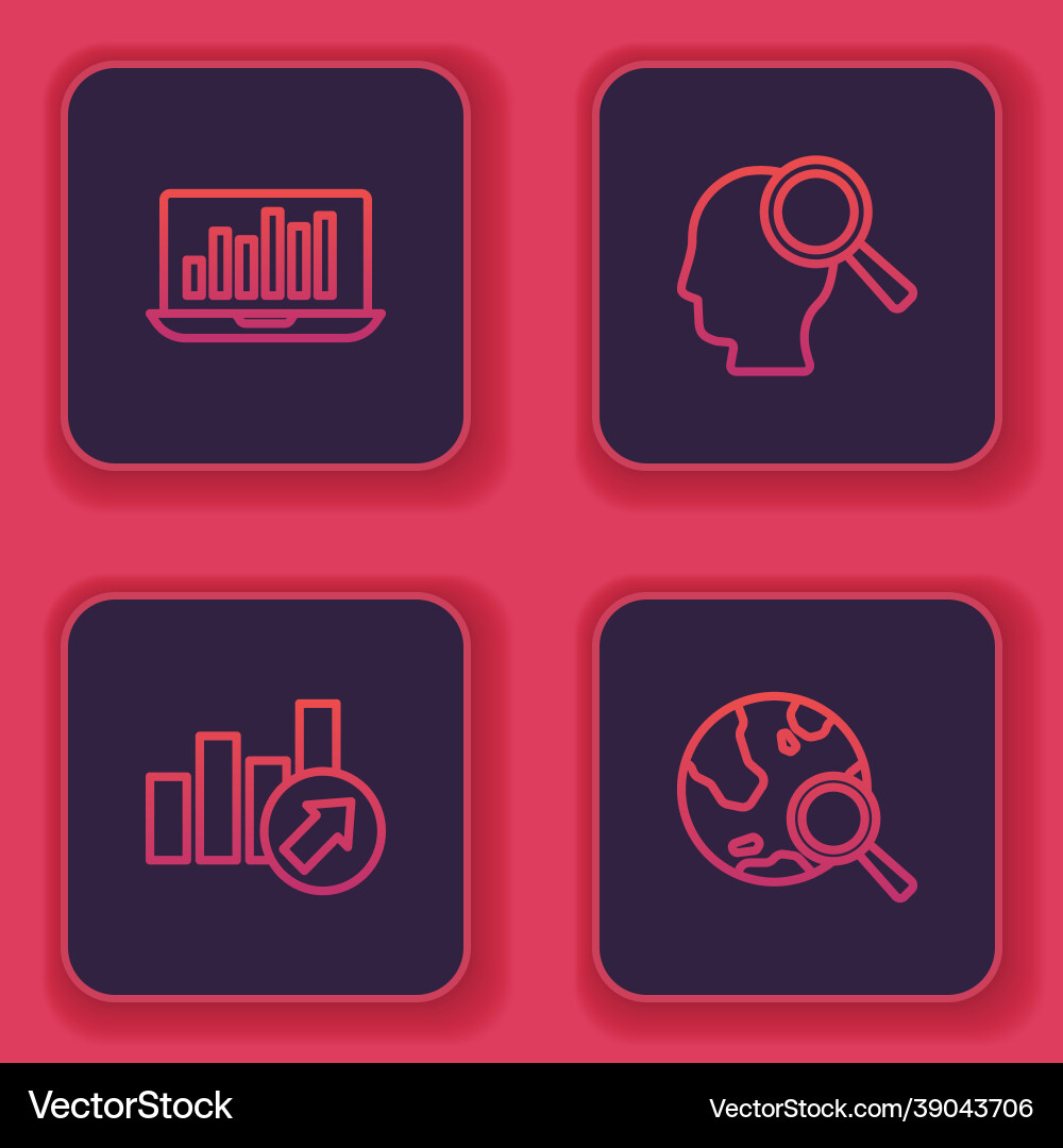 Set line laptop with graph chart financial growth Vector Image