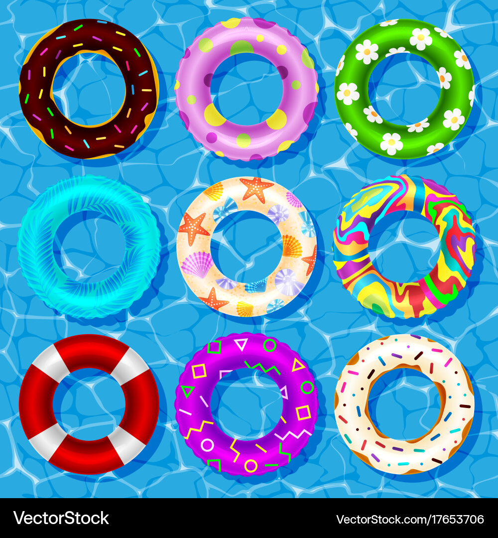 Top view collection of rubber rings Royalty Free Vector