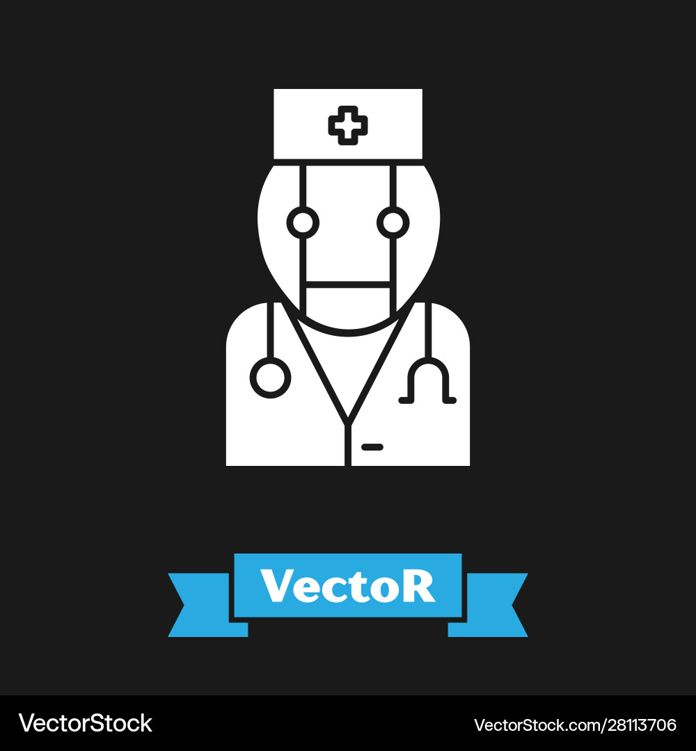 White robot doctor icon isolated on black Vector Image