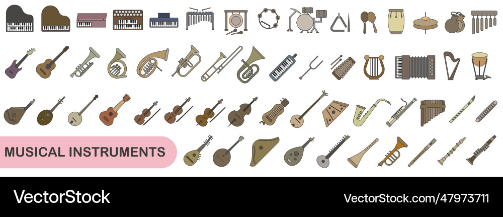 A simple set of colored musical instruments with Vector Image
