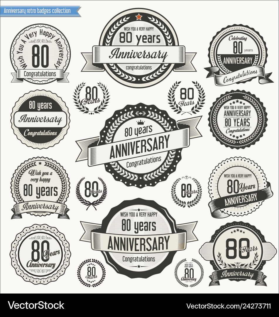 Anniversary retro badges collection 80 years Vector Image