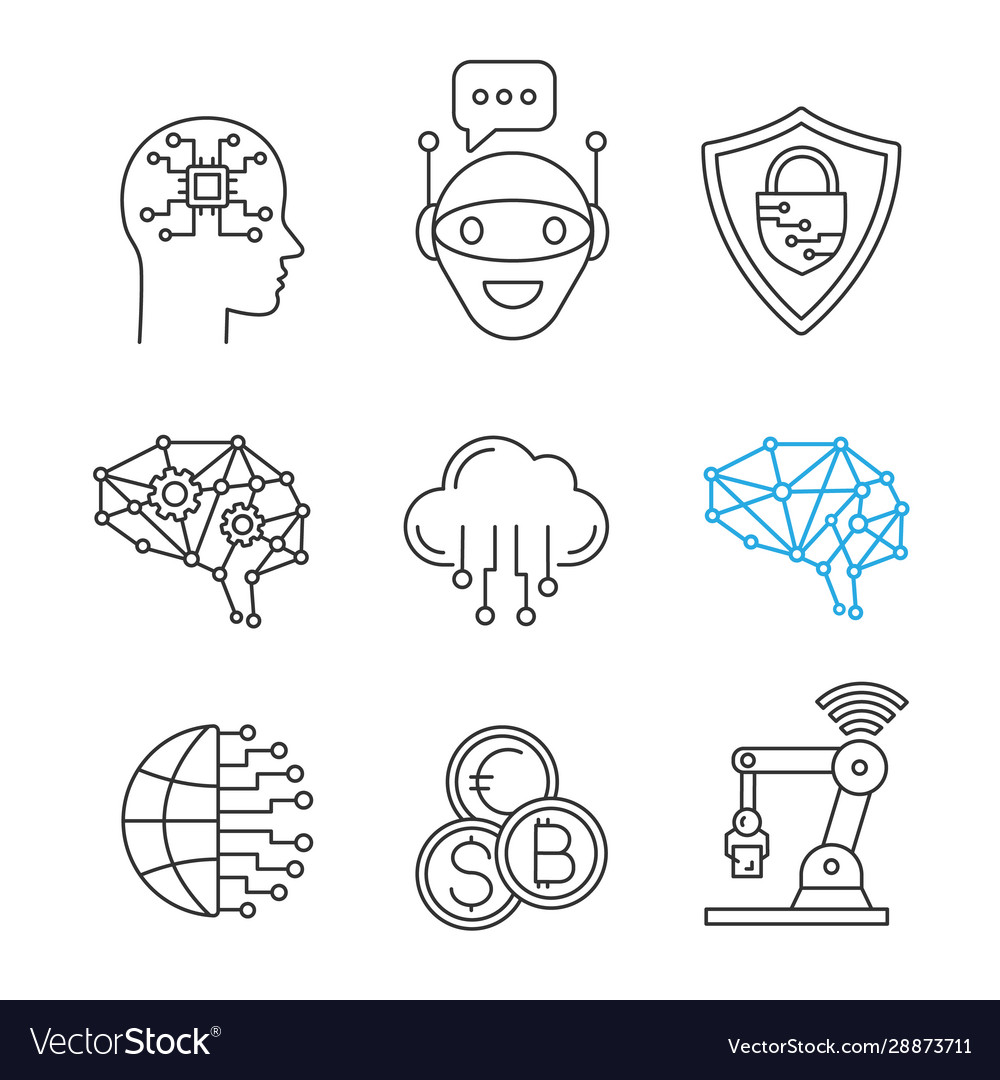 Artificial intelligence linear icons set Vector Image