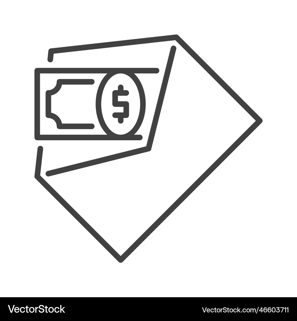 Cash in opened envelope salary concept outline Vector Image