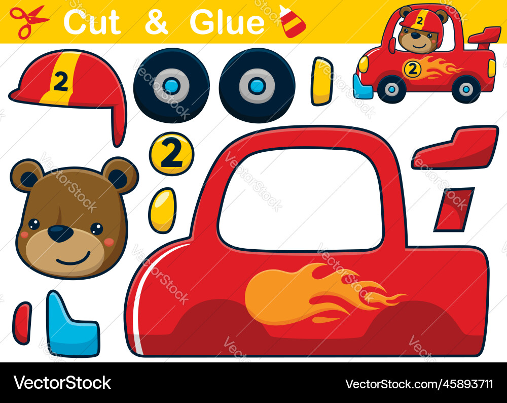 Funny bear cartoon on racing car Royalty Free Vector Image