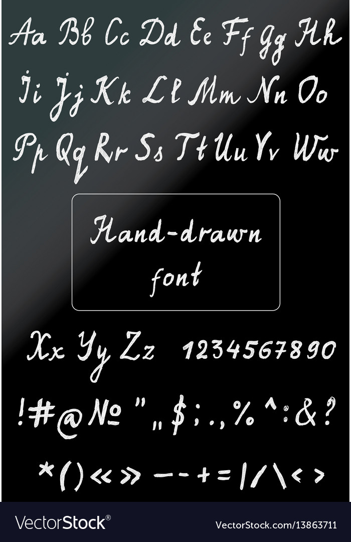 Hand drawn chalk alphabet with numbers Royalty Free Vector
