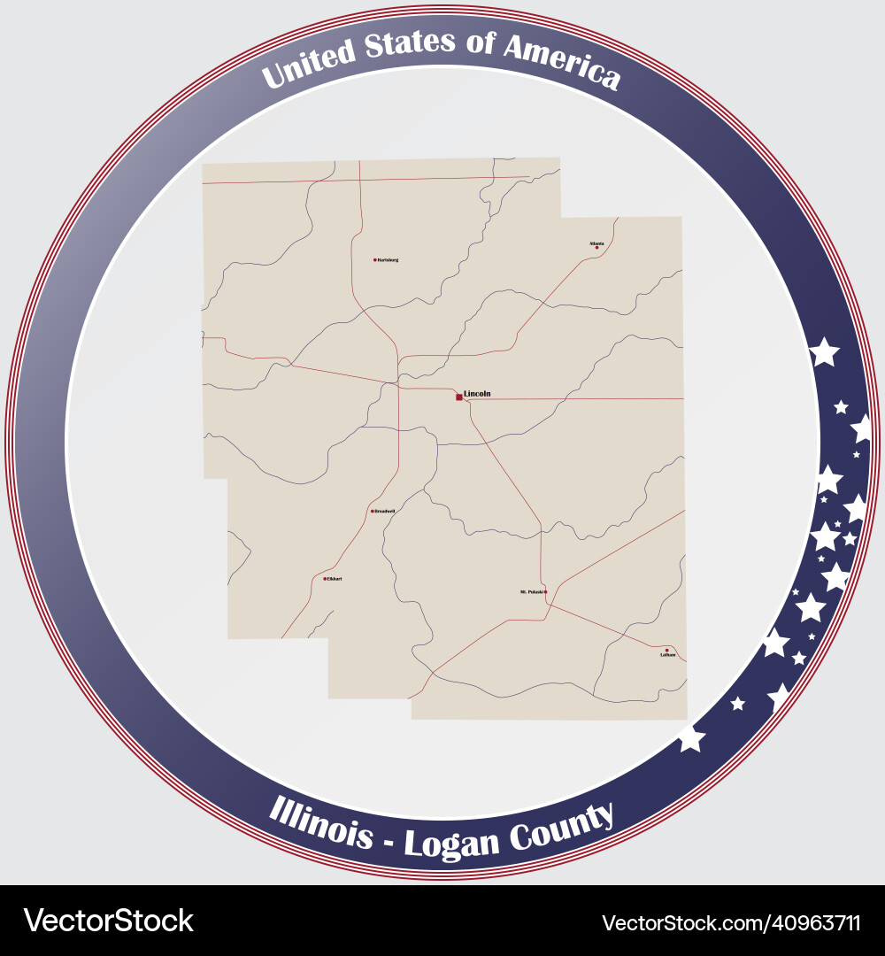 Map of logan county in illinois Royalty Free Vector Image
