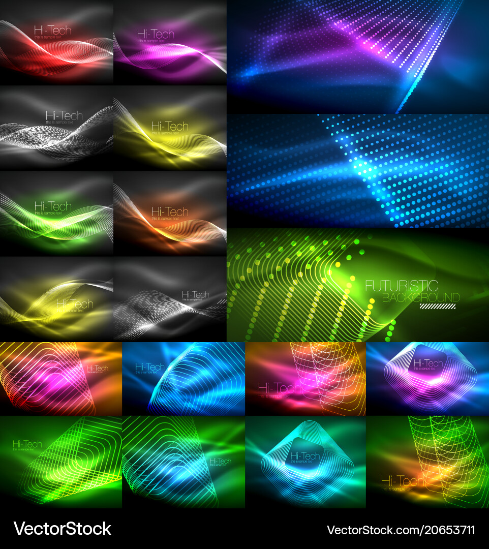 Mega collection of neon glowing shiny light Vector Image