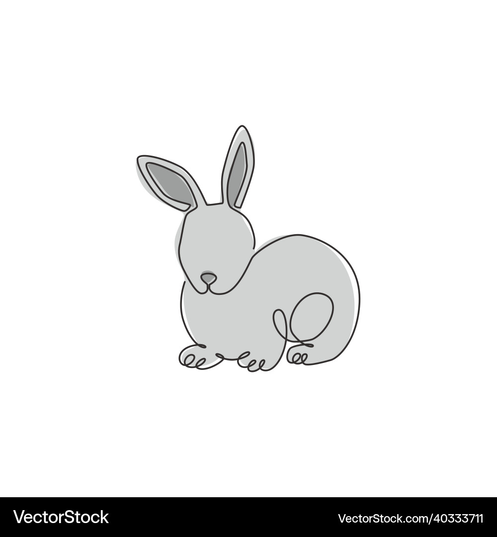 One single line drawing of cute pose rabbit Vector Image