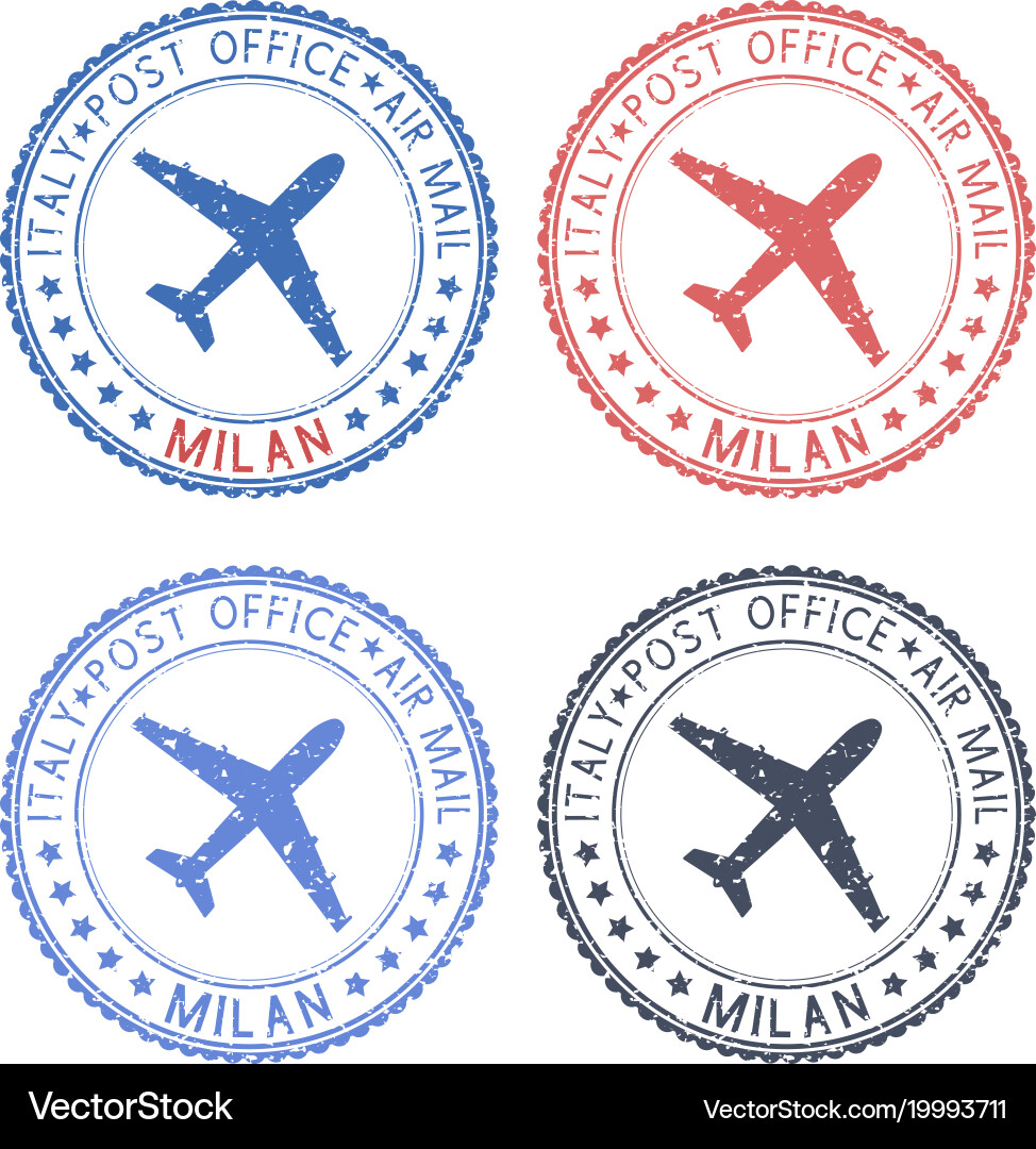 Postal stamps with milan title round colored Vector Image