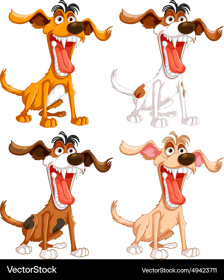 Set of four crazy dogs Royalty Free Vector Image