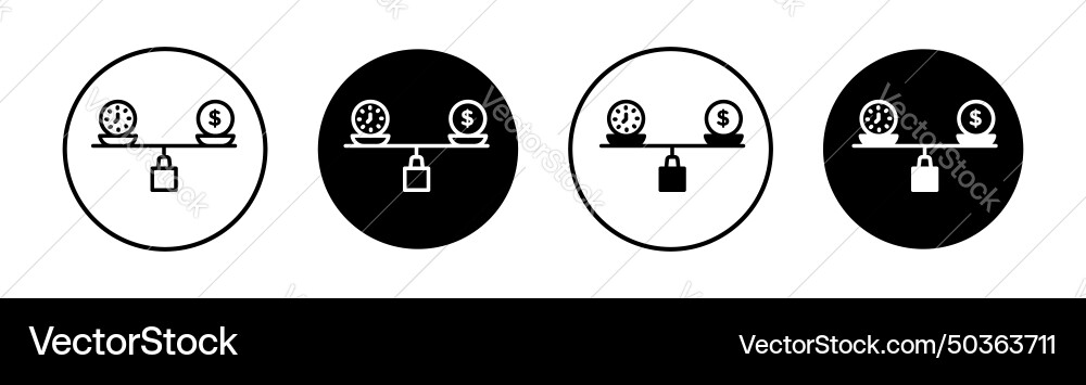 Time and money scale icon set financial value Vector Image