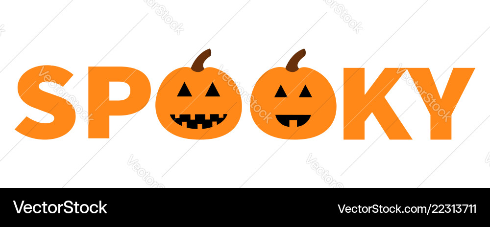 Word spooky text with smiling sad pumpkin Vector Image