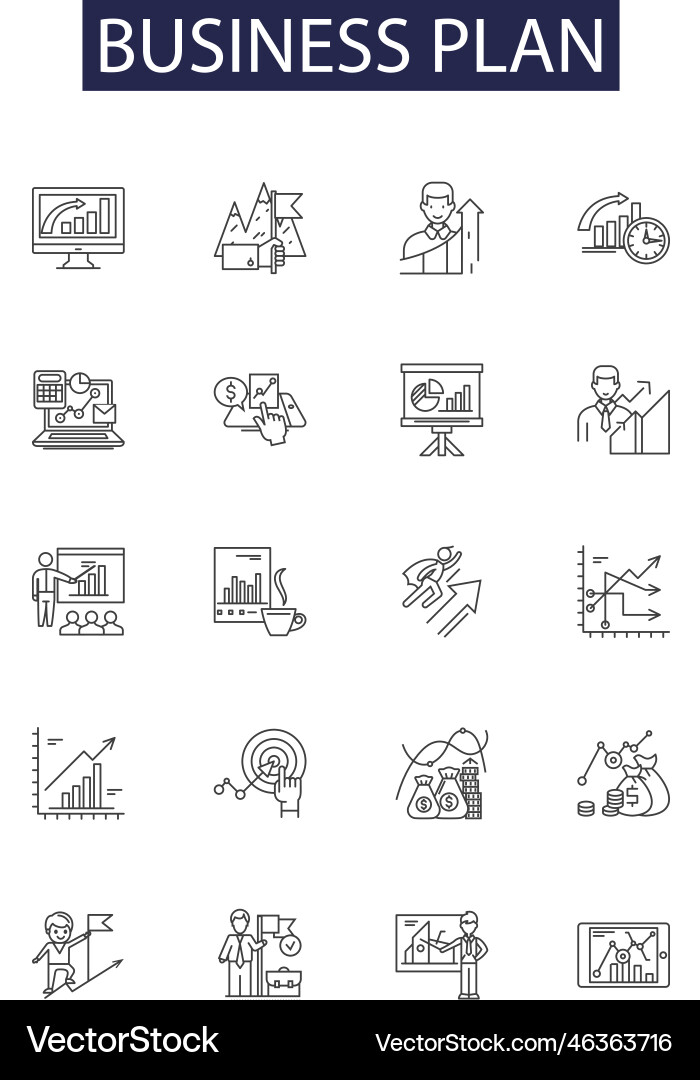 Business plan line icons and signs Royalty Free Vector Image