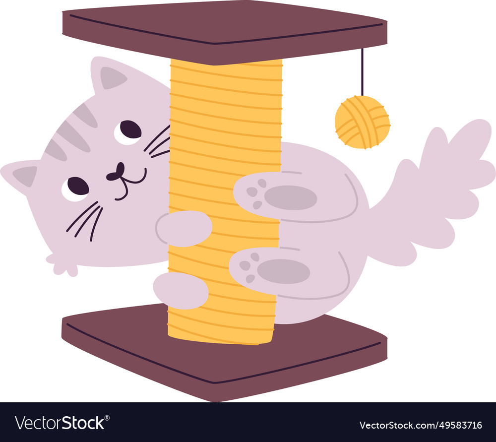 Cat with scratching post Royalty Free Vector Image