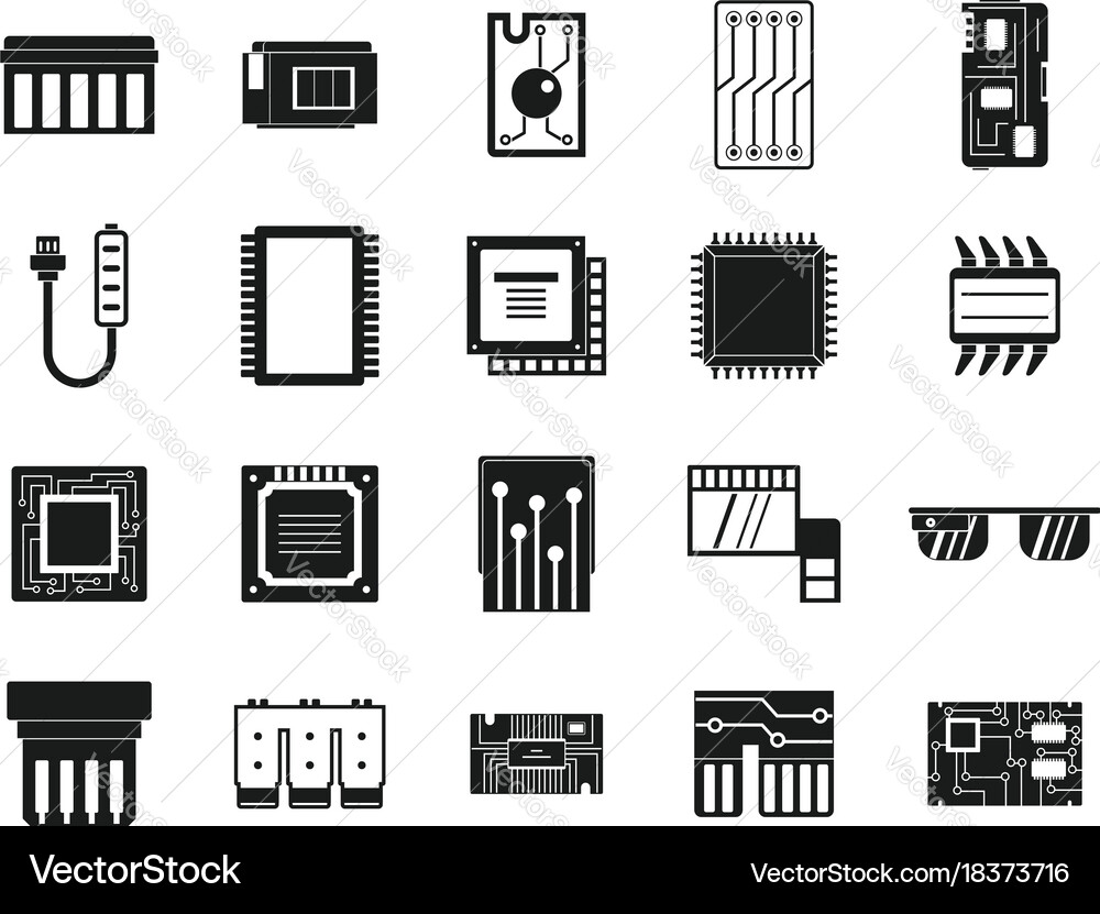 Chip icon set simple style Royalty Free Vector Image