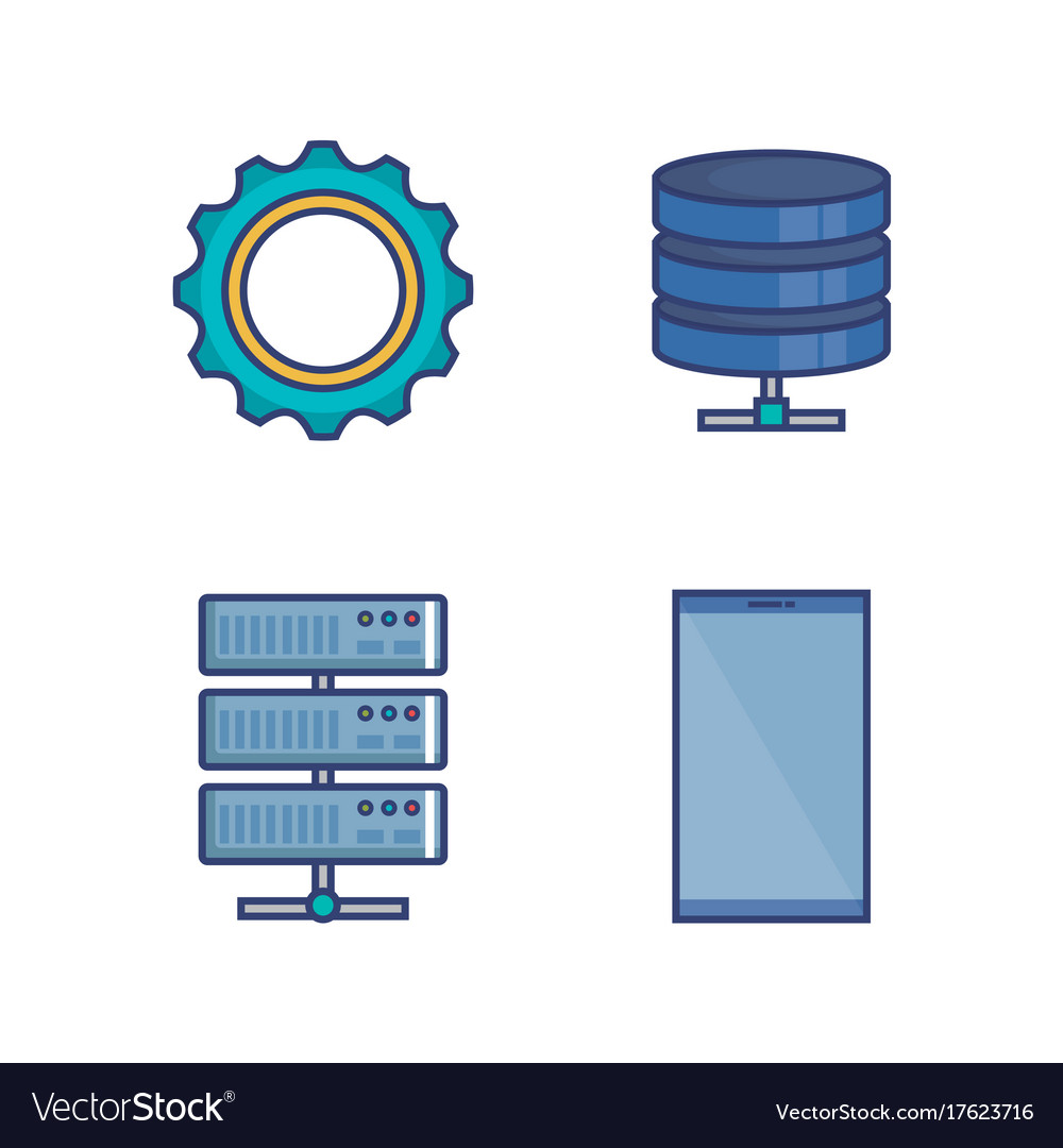 Data center set flat icons Royalty Free Vector Image
