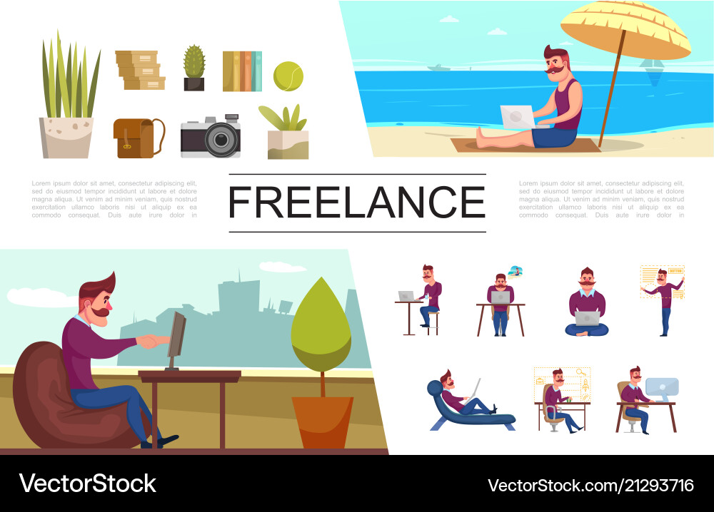 Flat freelance elements set Royalty Free Vector Image