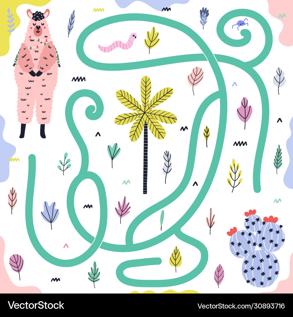 Help llama to find way to cactus maze Royalty Free Vector