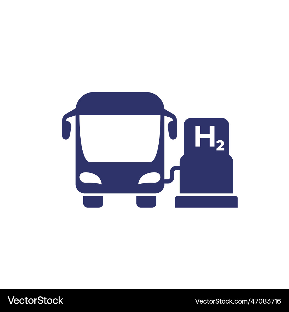 Hydrogen bus at h2 fuel station icon Royalty Free Vector