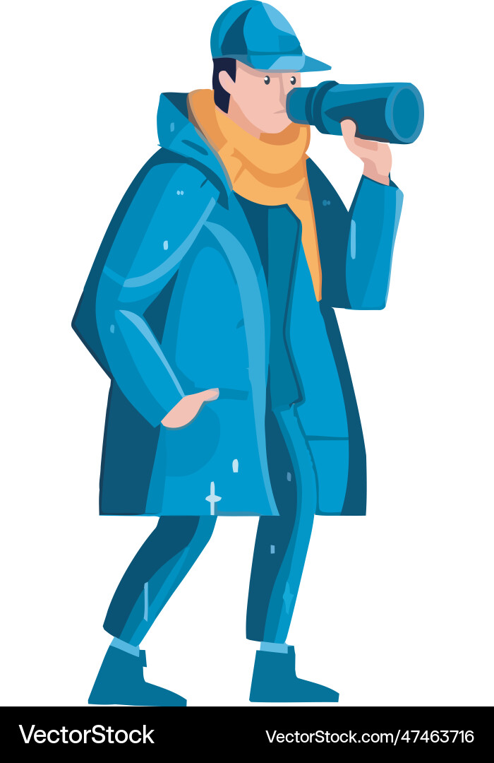Man in a suit walking with hand held telescope Vector Image