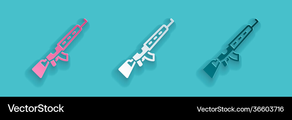 Paper cut sniper rifle with scope icon isolated Vector Image