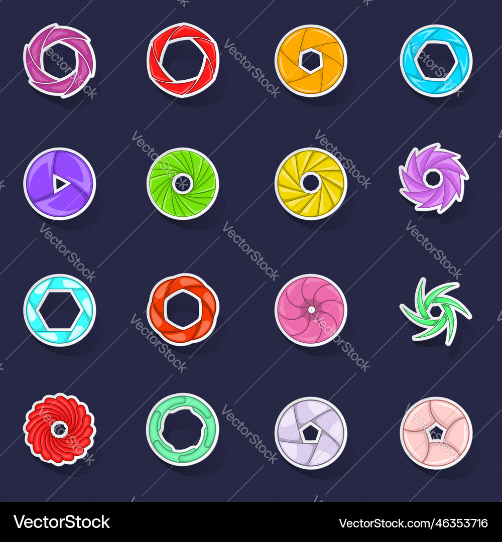 Photo diaphragm icons set sticker Royalty Free Vector Image