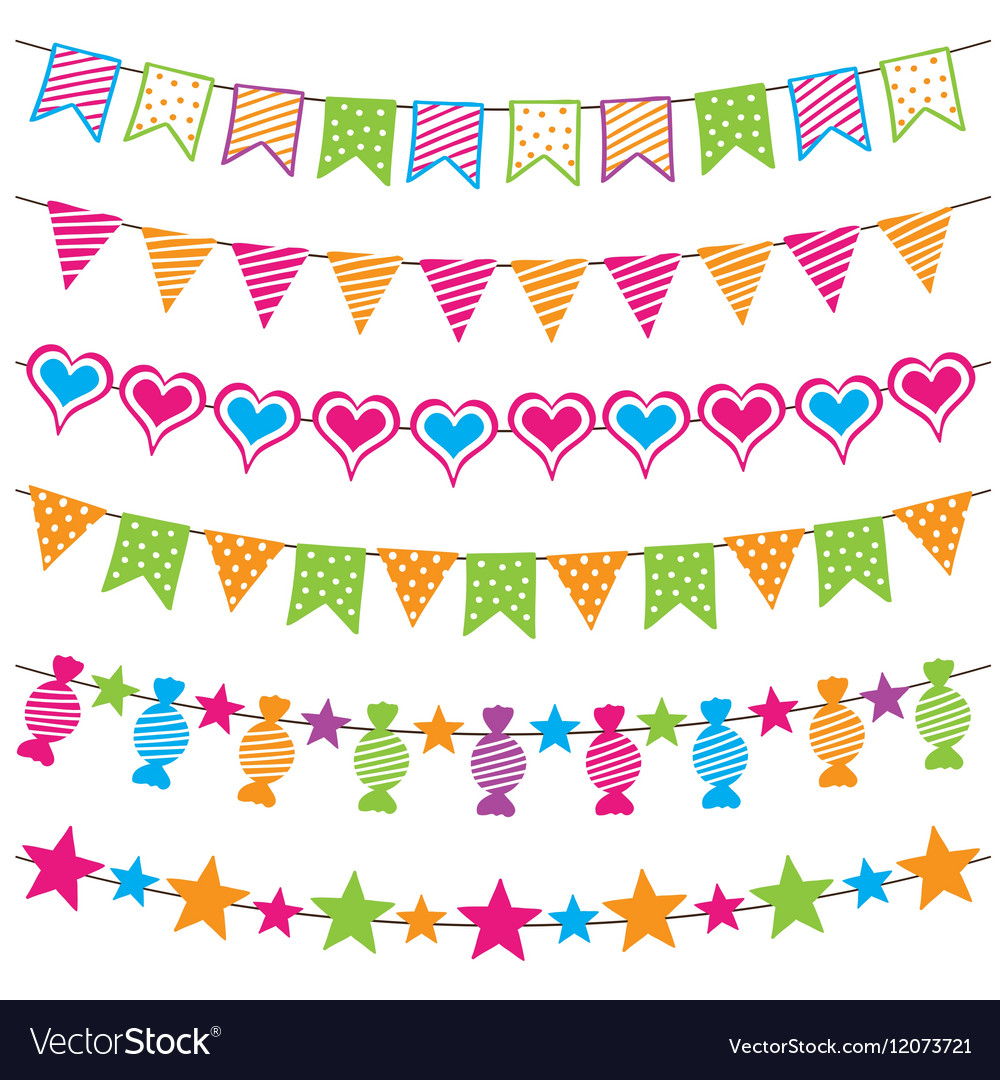 Colorful bunting flags and garlands Royalty Free Vector