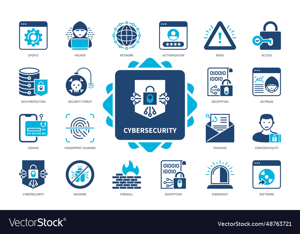 Cybersecurity solid icon set Royalty Free Vector Image