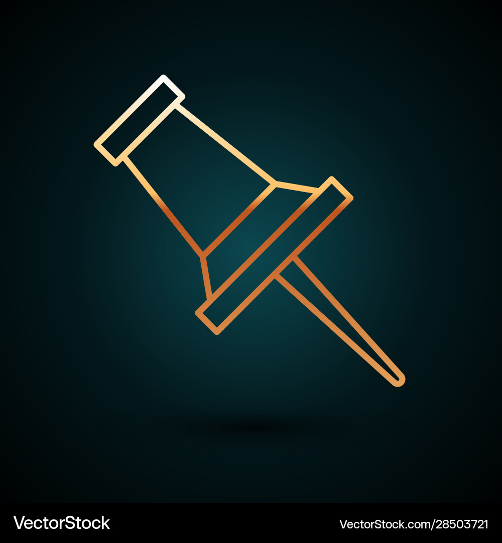 Gold line push pin icon isolated on dark blue Vector Image